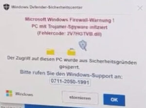 Windows Firewall Warnung: Trojaner Spyware Fehlercode 2V7HGTVB.dll eKiwi.de
